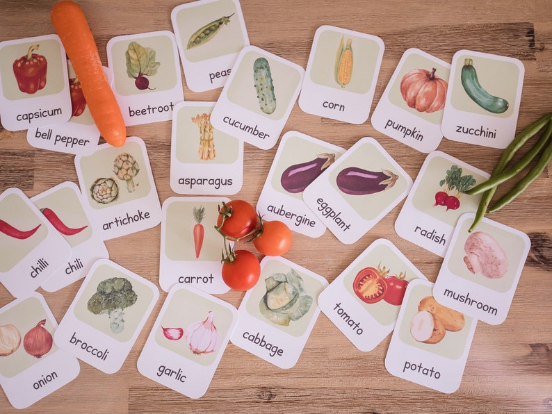 Food Flashcard Bundle Fruits, Vegetables, and Kitchen Tools & Utensils ...