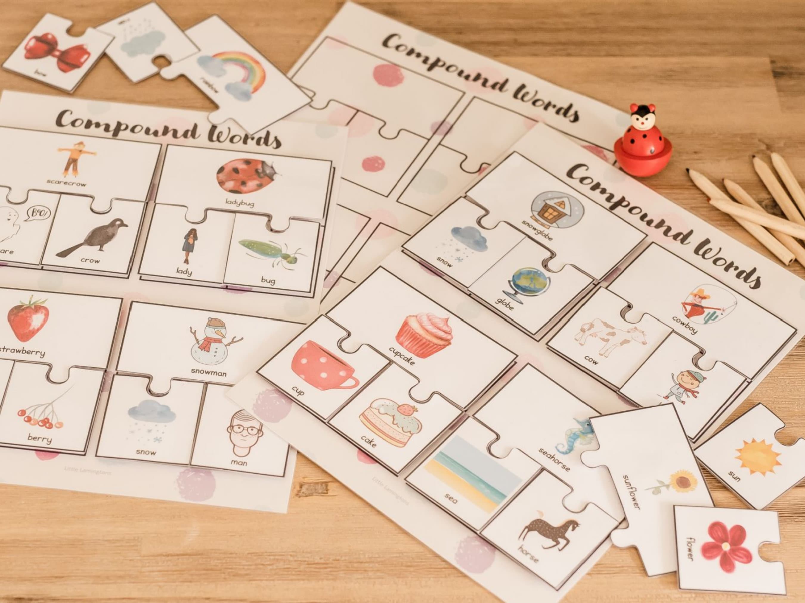 Zusammengesetzte Wörter Puzzle Stück Aktivität Set 28 Zusammengesetzte ...