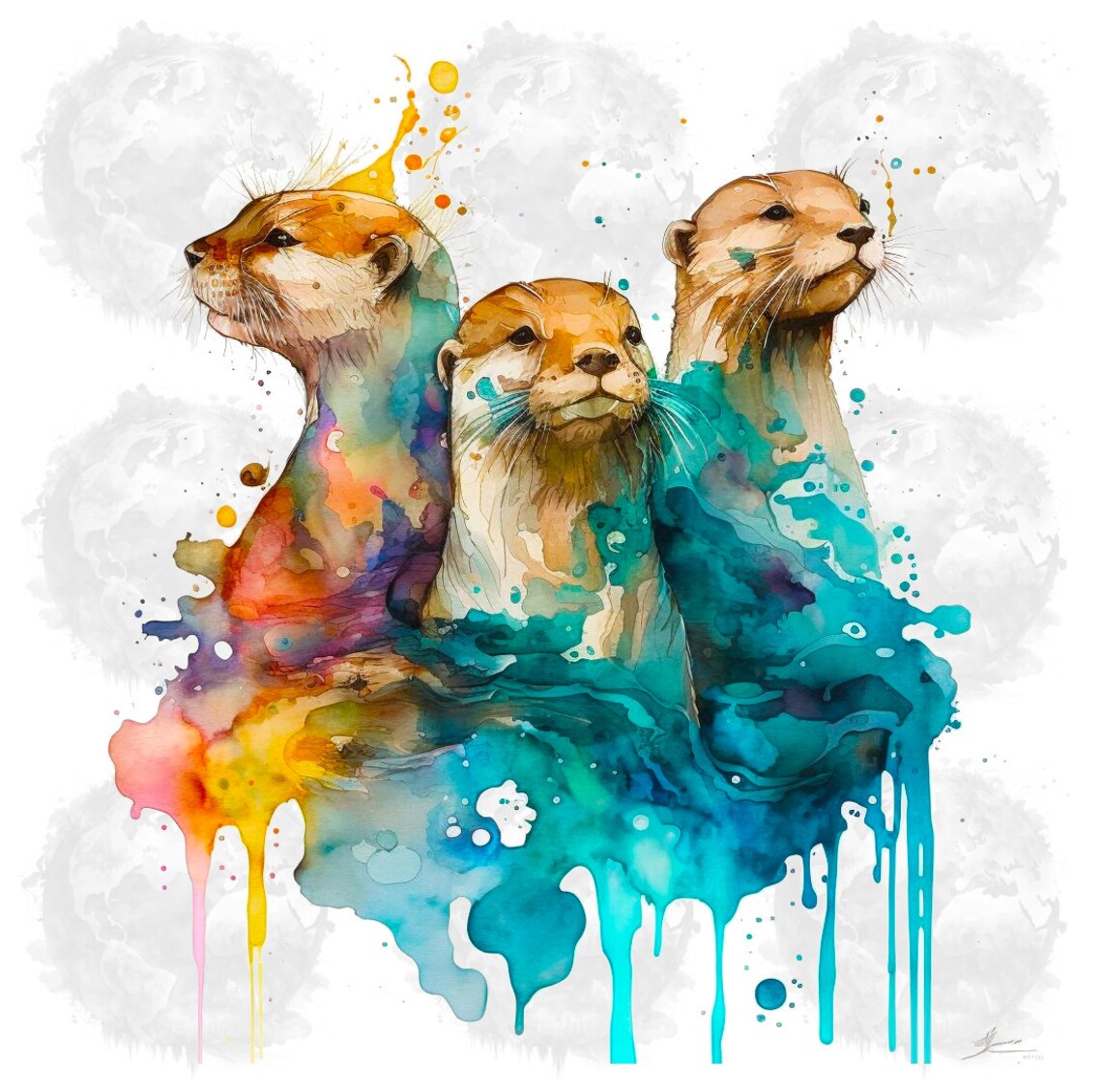 Otter Art, Watercolor Otter Clipart, Watercolor Otters, Otter Clipart ...