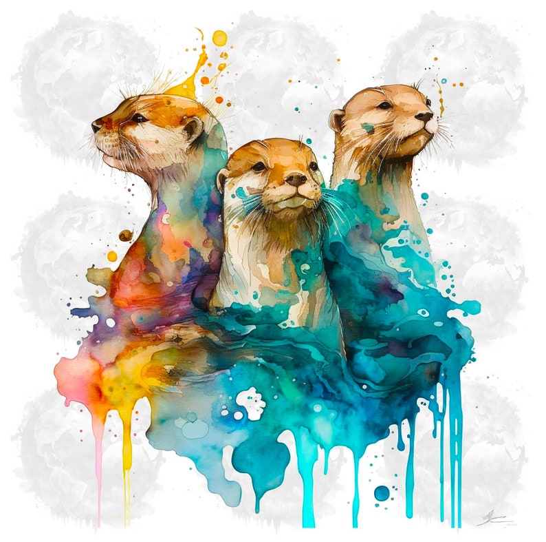 Otter Art, Watercolor Otter Clipart, Watercolor Otters, Otter Clipart ...