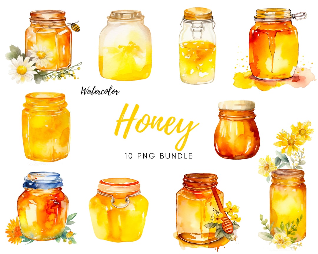 Honey Art, Watercolor Honey Clipart, Watercolor Honey, Honey Clipart ...