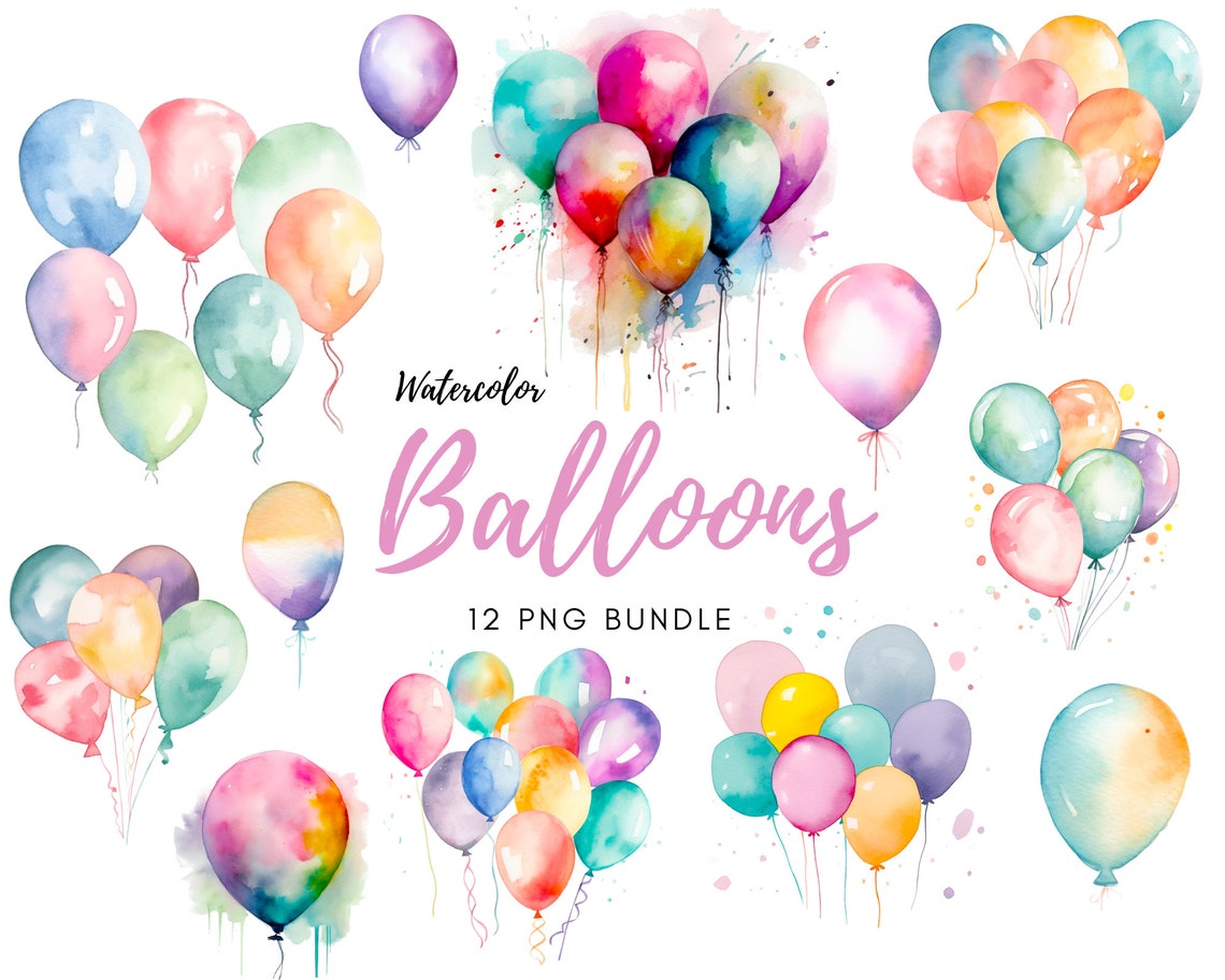 Balloon Art, Watercolor Balloon Clipart, Watercolor Balloons, Balloon ...