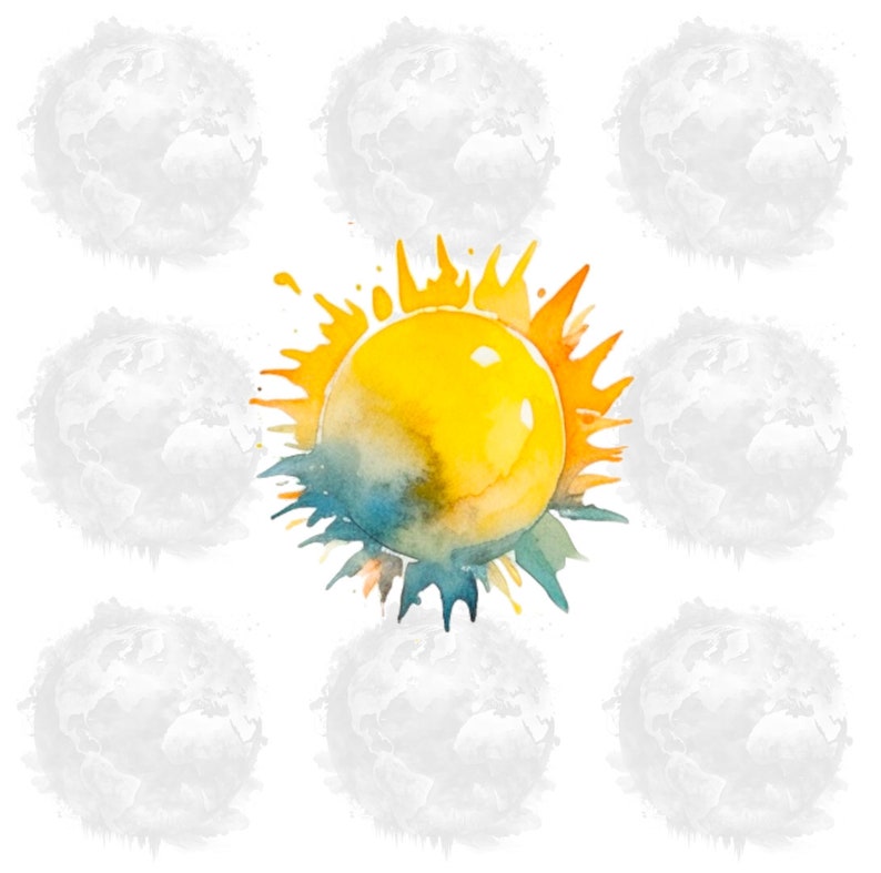 Sun Art, Watercolor Sun Clipart, Watercolor Sun, Sun Clipart, Sun ...