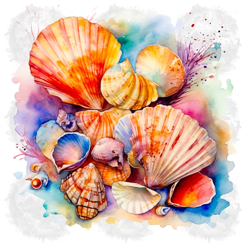 Seashell Art, Watercolor Seashell Clipart, Watercolor Seashells ...