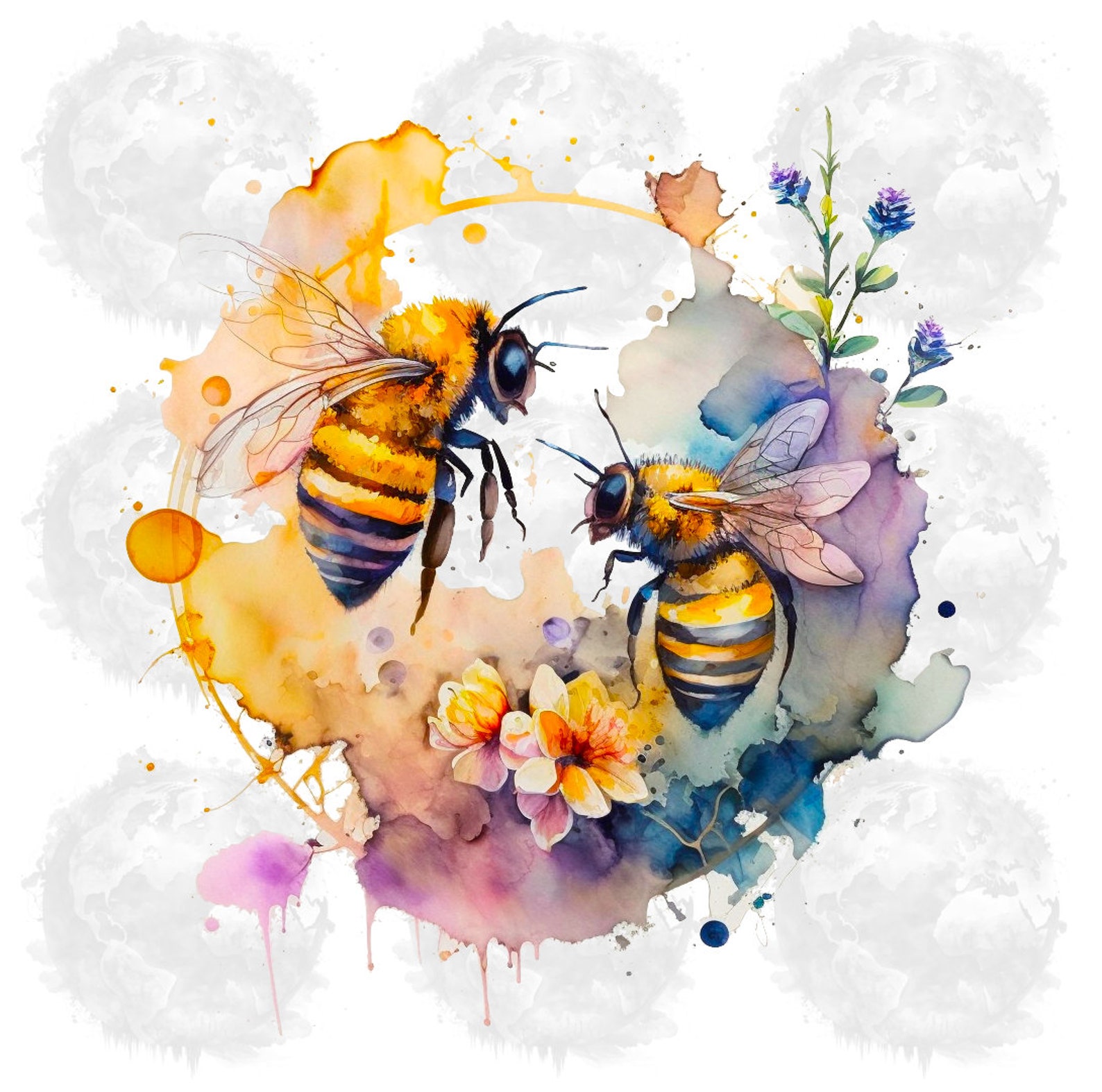 Bee Art, Watercolor Bee Clipart, Watercolor Bees, Bee Clipart, Animal ...