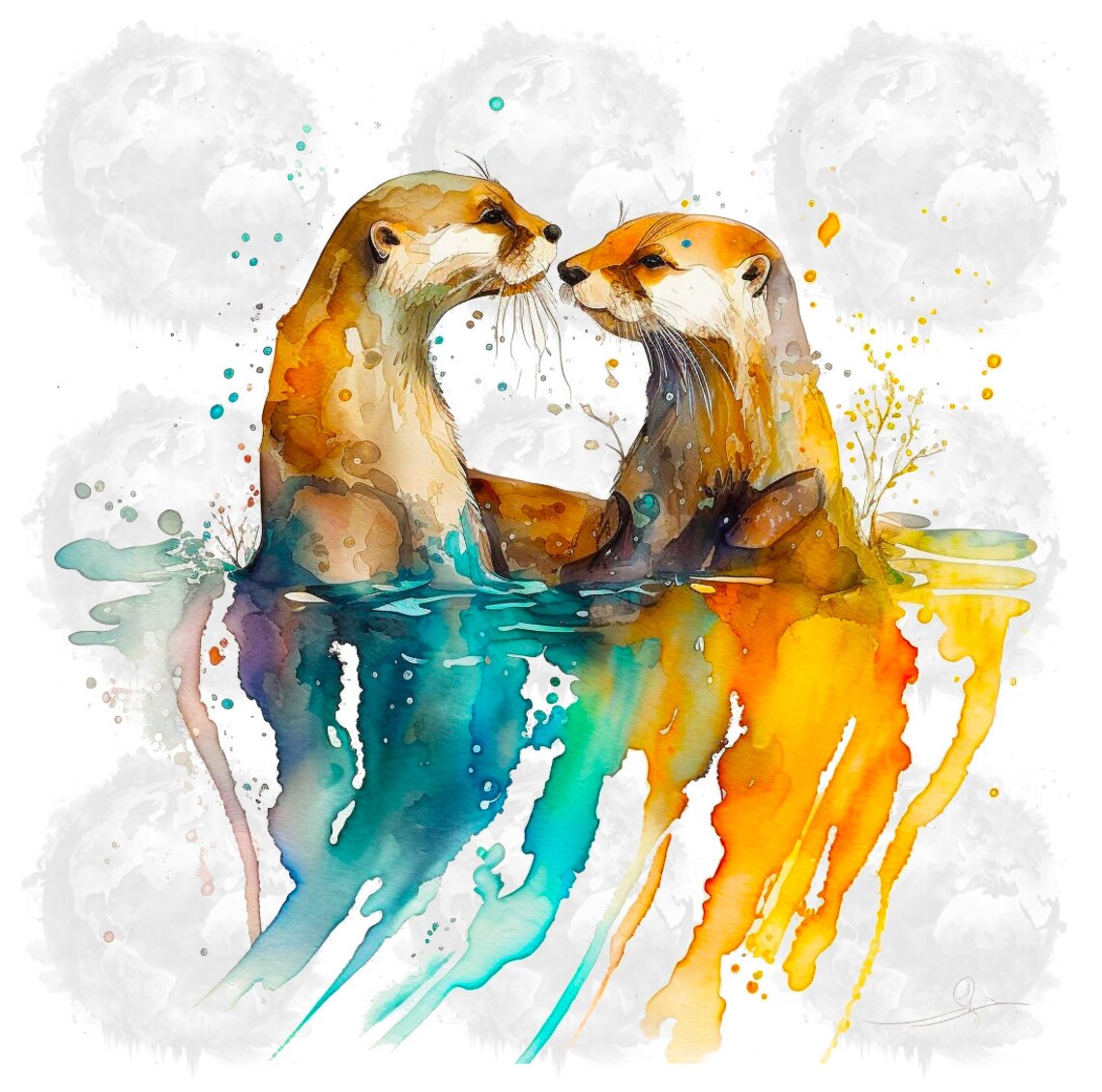 Otter Art, Watercolor Otter Clipart, Watercolor Otters, Otter Clipart ...