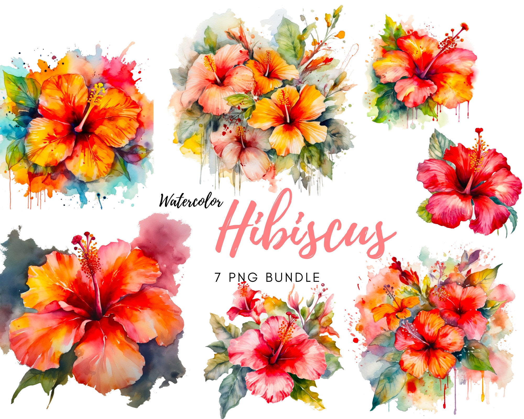 Hibiscus Art Watercolor Hibiscus Clipart Watercolor - Etsy