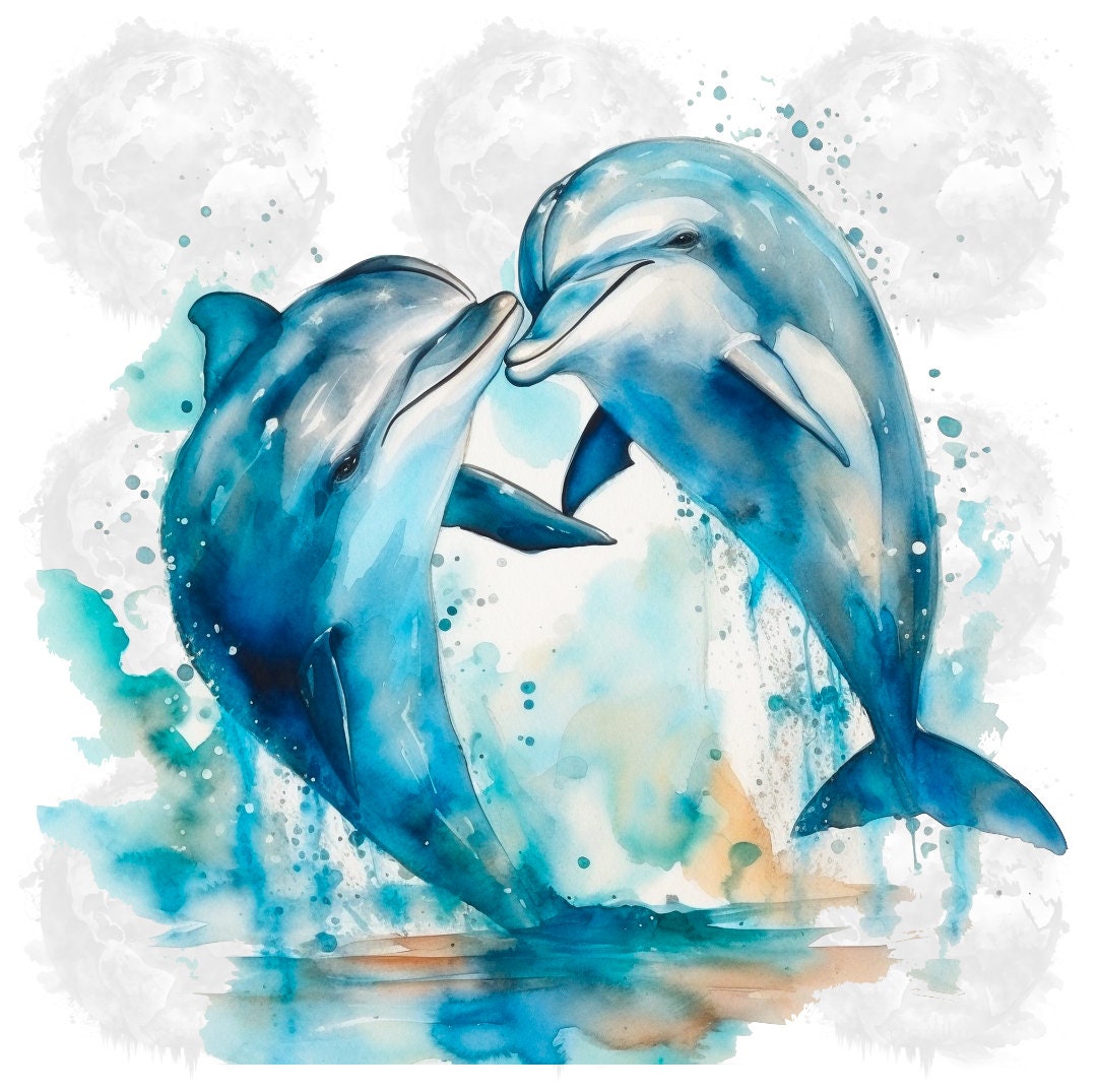 Dolphin Art Watercolor Dolphin Clipart Watercolor Dolphins - Etsy