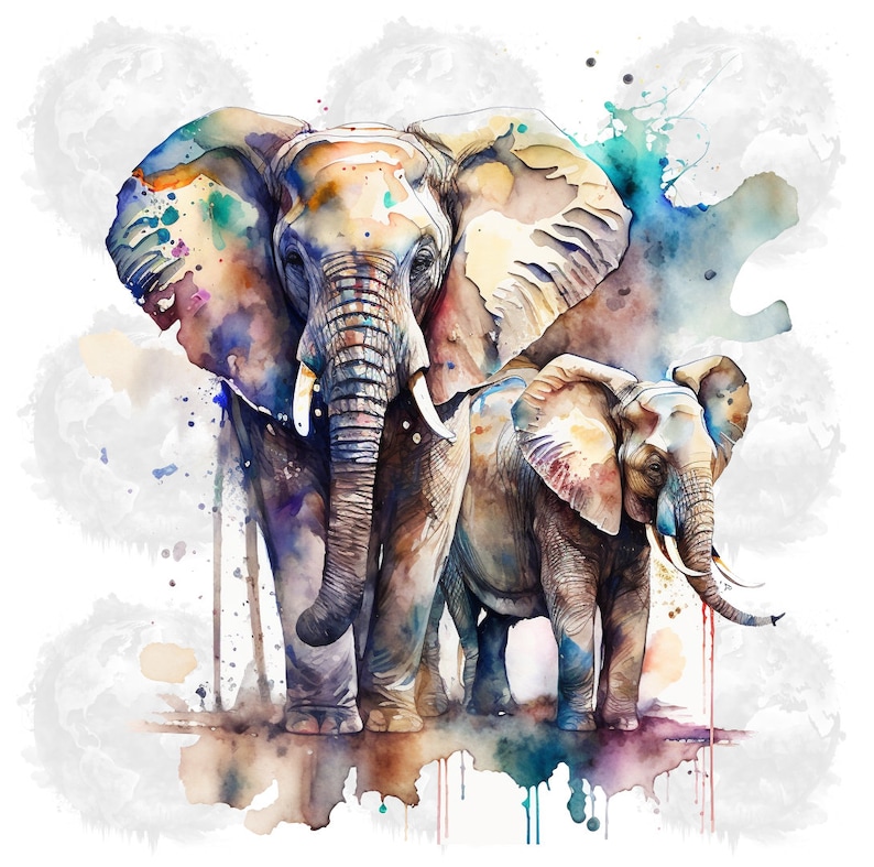 Elephant Art, Watercolor Elephant Clipart, Watercolor Elephants ...