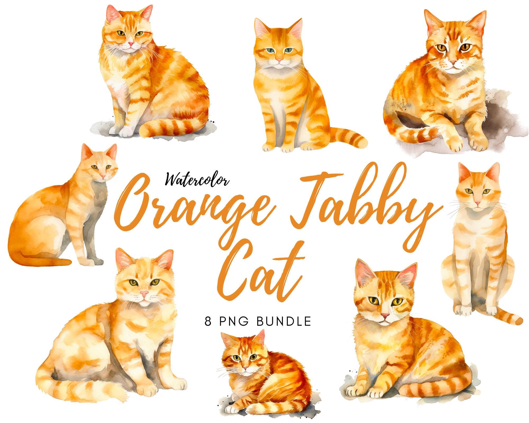 Cat Art, Watercolor Cat Clipart, Watercolor Cats, Cat Clipart, Animal Art PNG, Instant Download ...