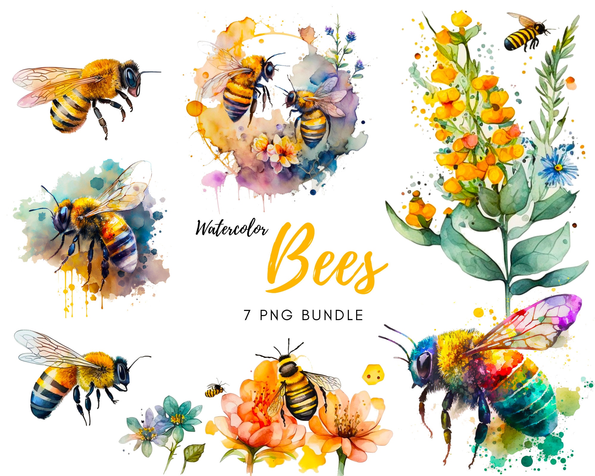 Bee Art, Watercolor Bee Clipart, Watercolor Bees, Bee Clipart, Animal ...
