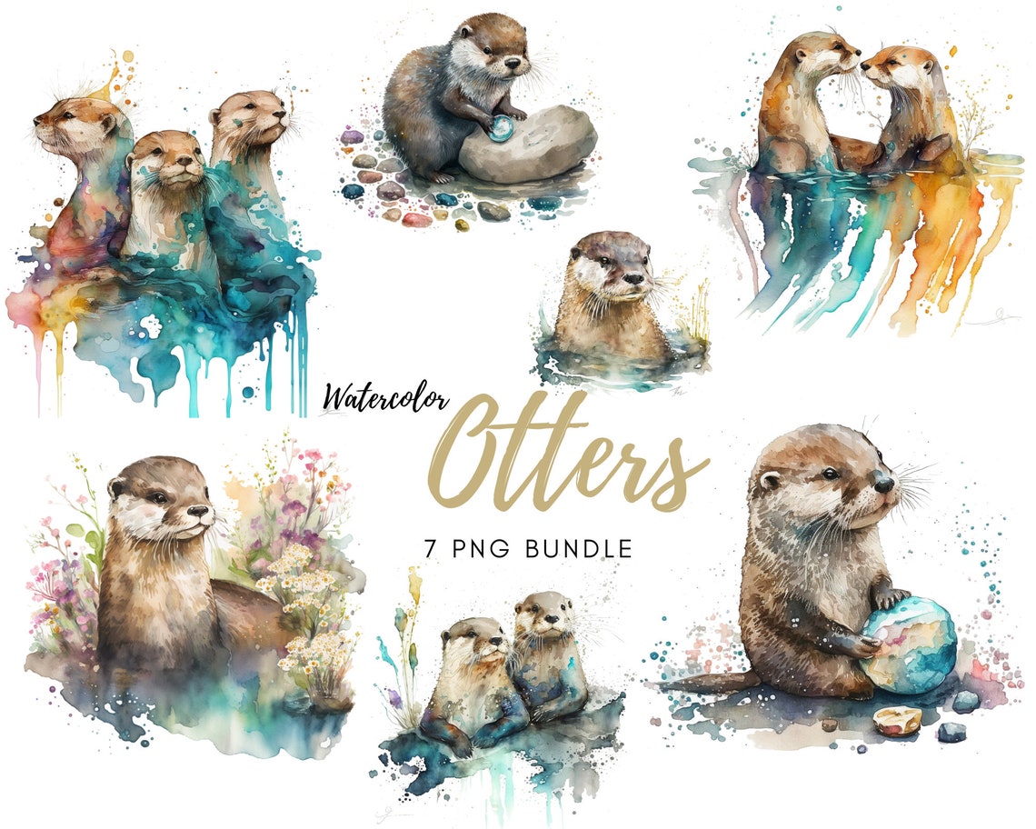 Otter Art Watercolor Otter Clipart Watercolor Otters Otter - Etsy