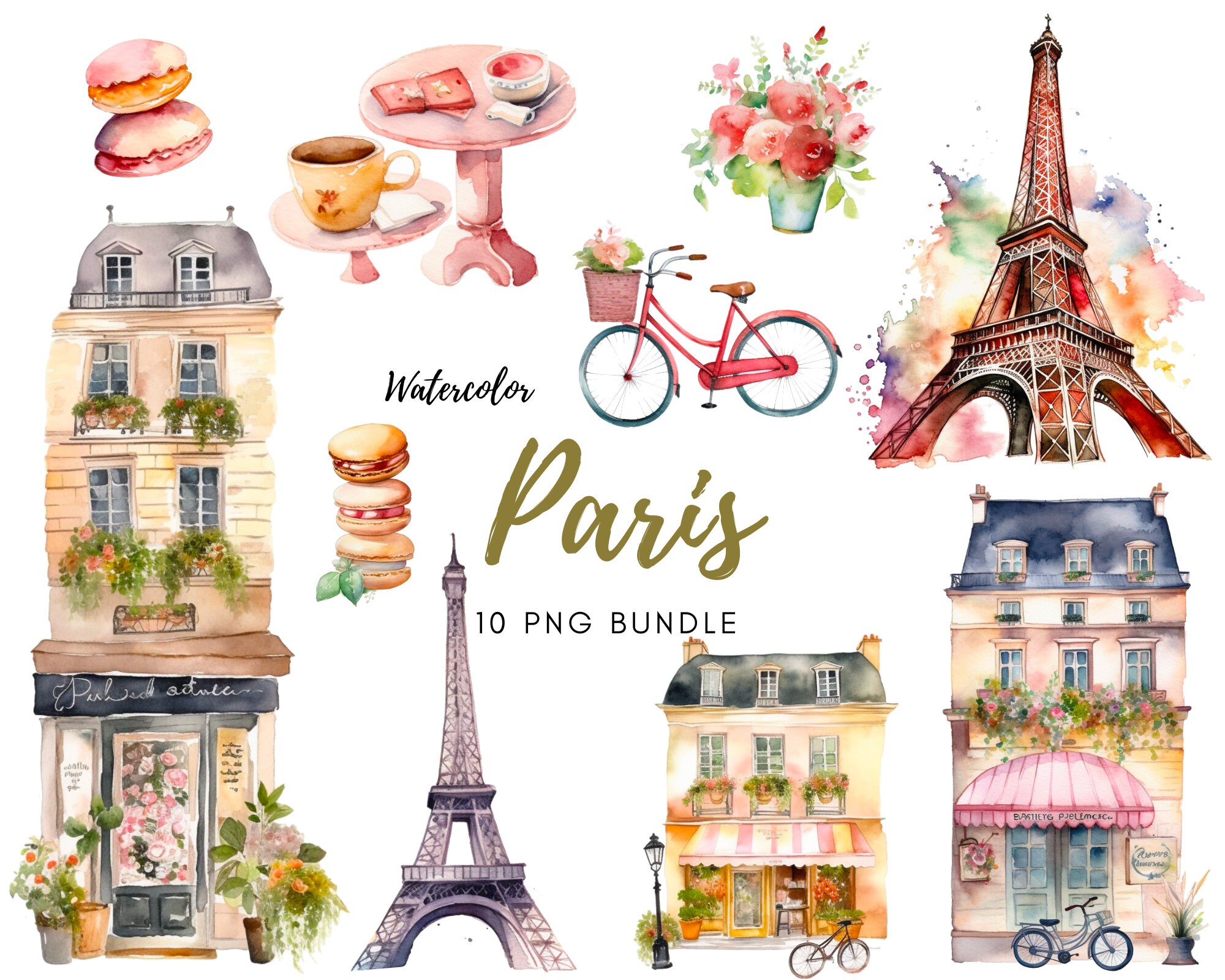 Paris Art, Watercolor Paris Clipart, Watercolor Paris, Paris Clipart ...