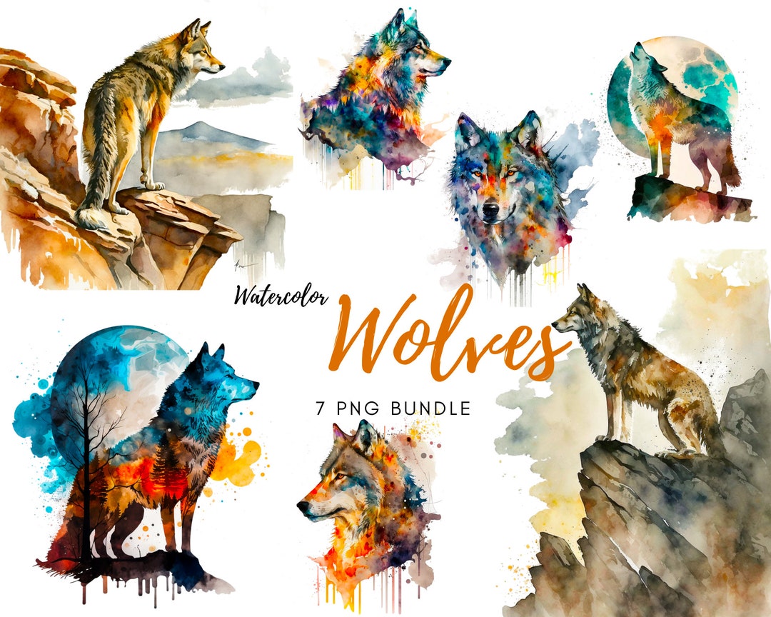 Wolf Art, Watercolor Wolf Clipart, Watercolor Wolves, Wolf Clipart ...