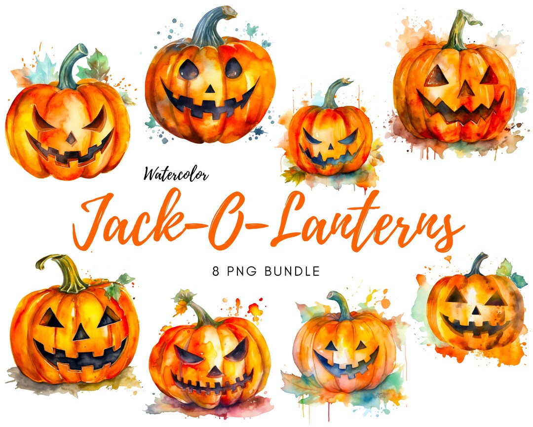 Jack-o-lantern Art, Watercolor Jack-o-lantern Clipart, Autumn Art, Fall ...