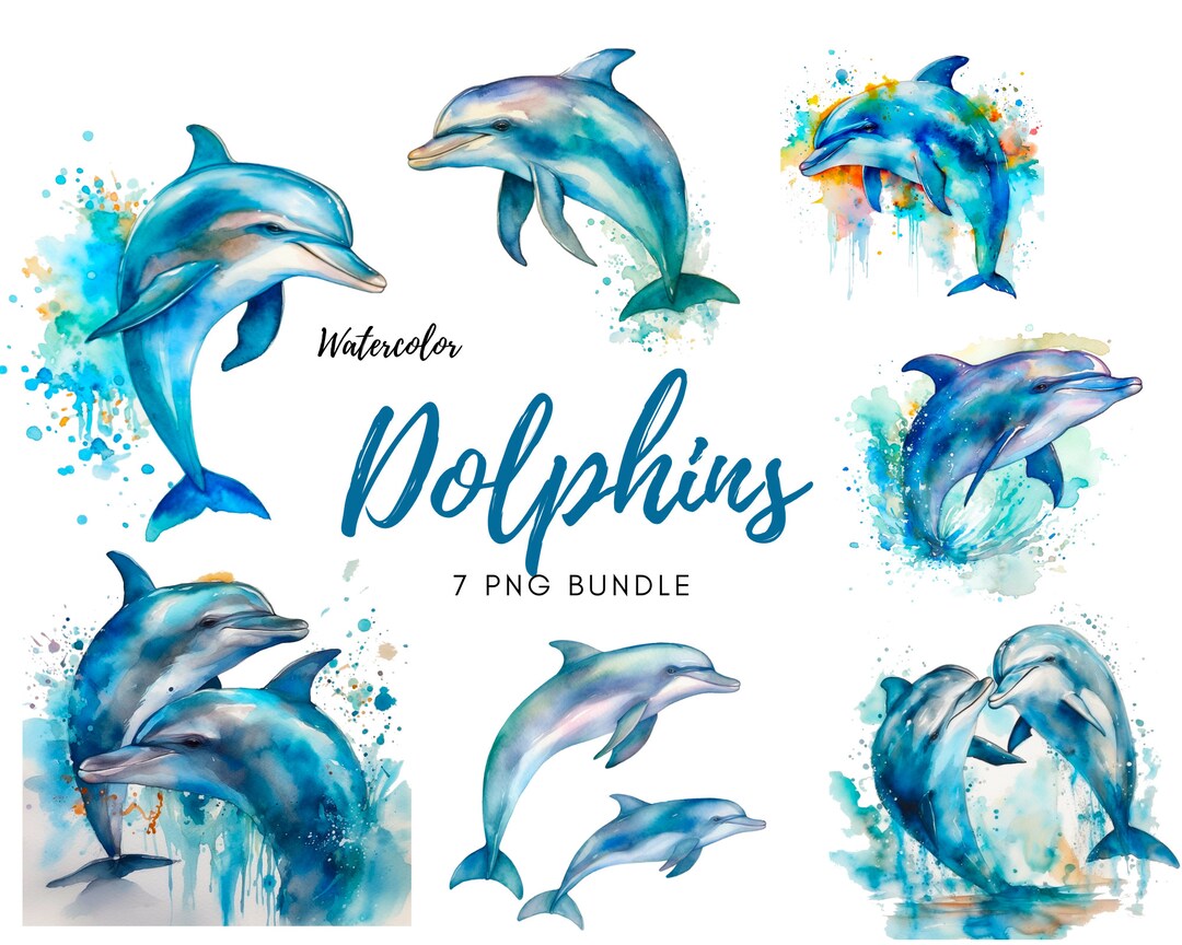 Dolphin Art, Watercolor Dolphin Clipart, Watercolor Dolphins, Dolphin ...