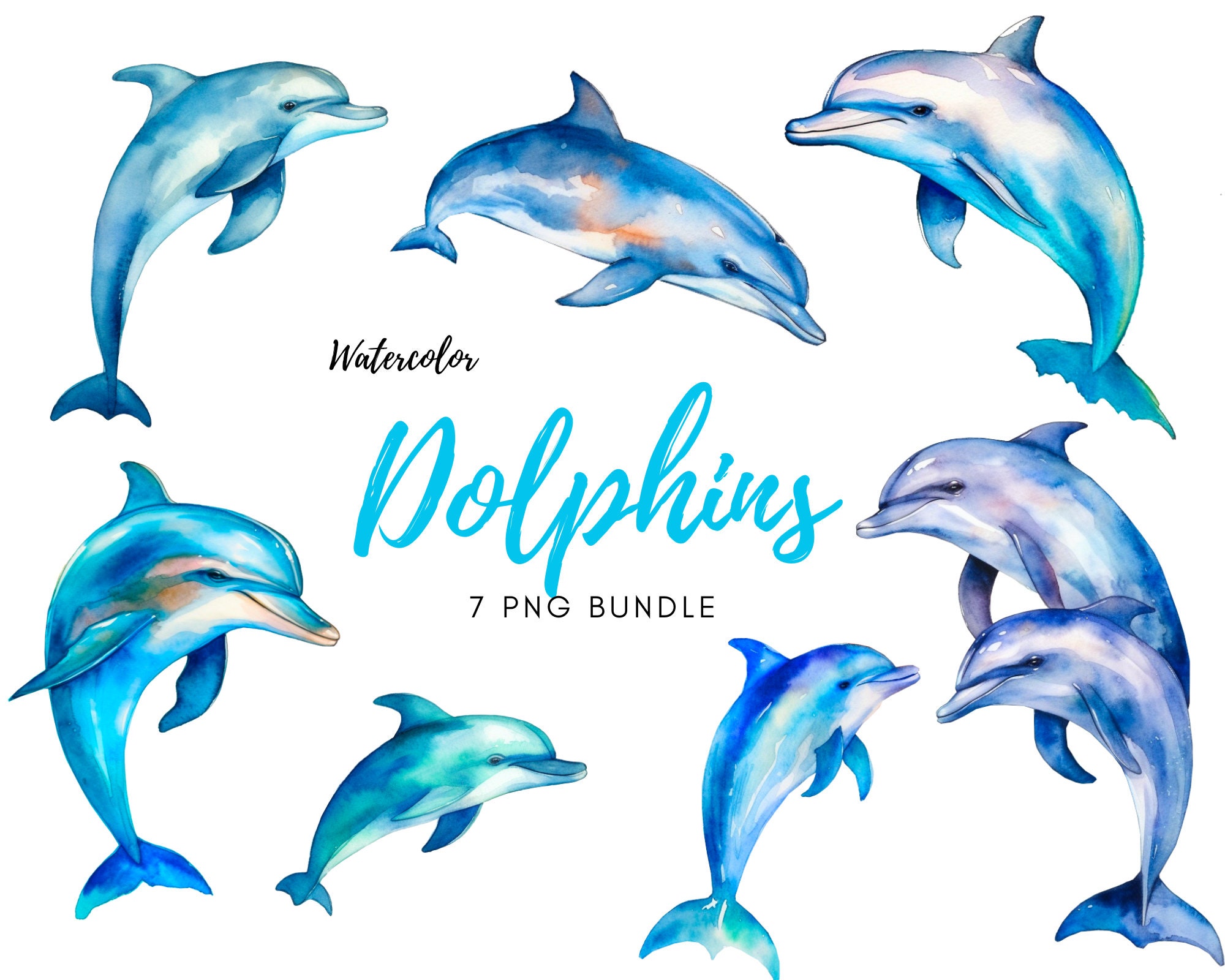 Dolphin Art, Watercolor Dolphin Clipart, Watercolor Dolphins, Dolphin ...