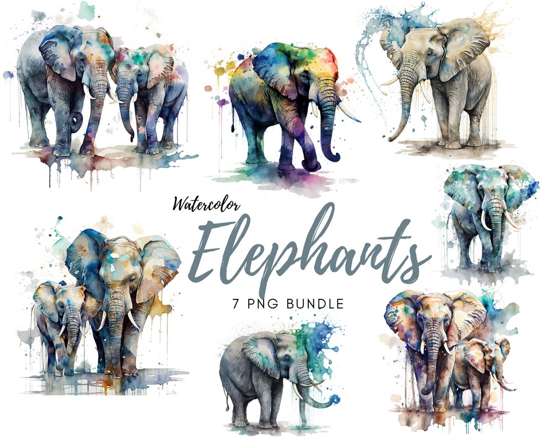 Elephant Art, Watercolor Elephant Clipart, Watercolor Elephants ...