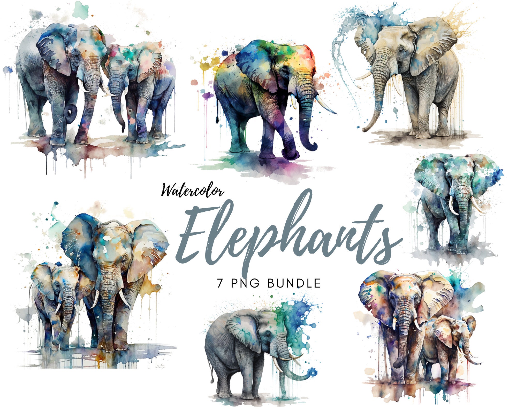 Elephant Art, Watercolor Elephant Clipart, Watercolor Elephants ...