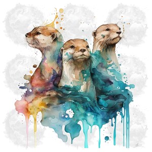 Otter Art Watercolor Otter Clipart Watercolor Otters Otter - Etsy