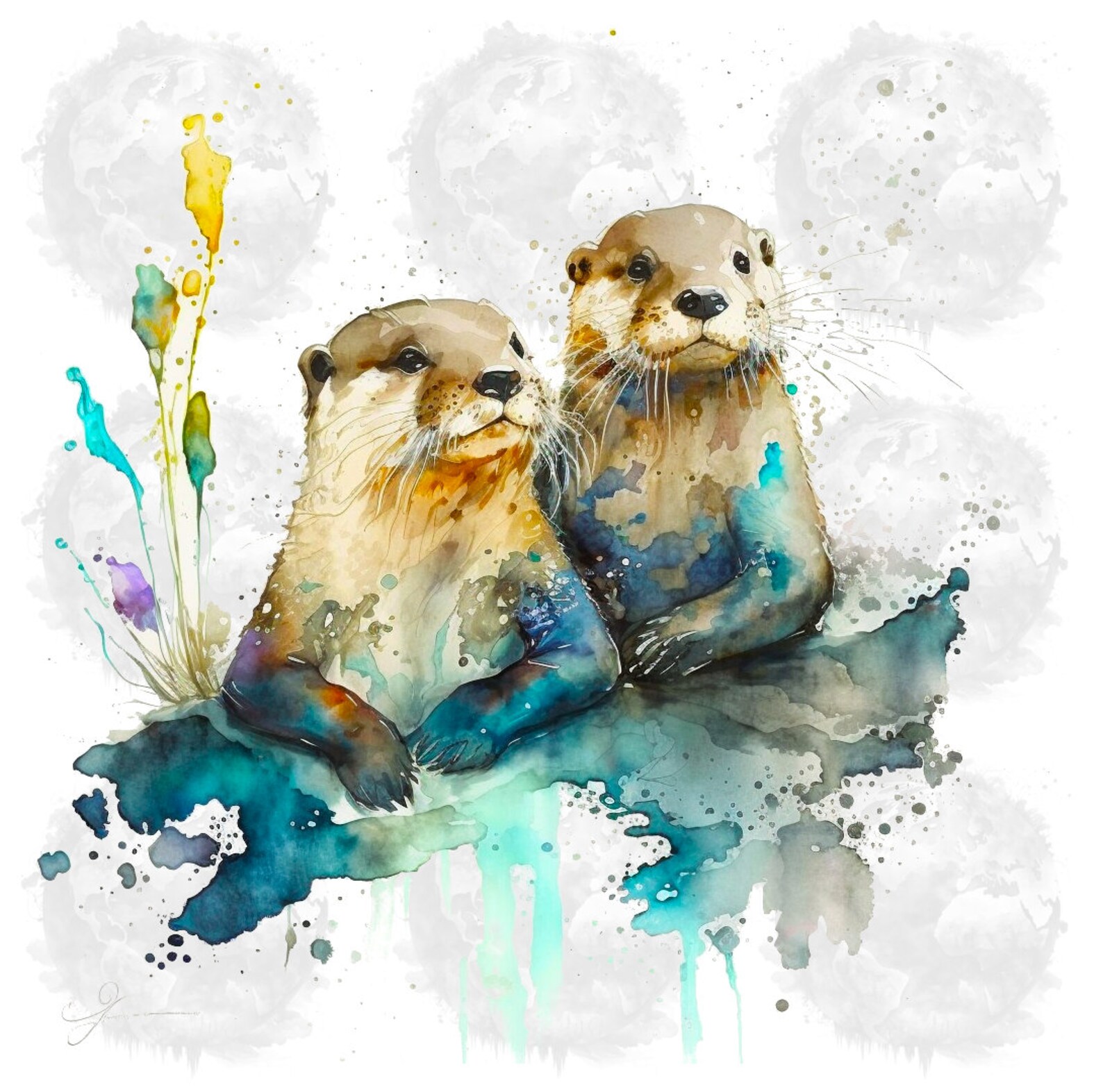 Otter Art, Watercolor Otter Clipart, Watercolor Otters, Otter Clipart ...