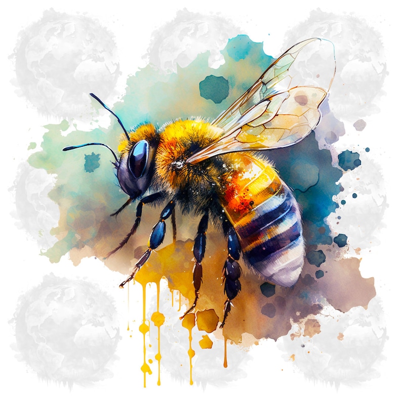 Bee Art, Watercolor Bee Clipart, Watercolor Bees, Bee Clipart, Animal ...