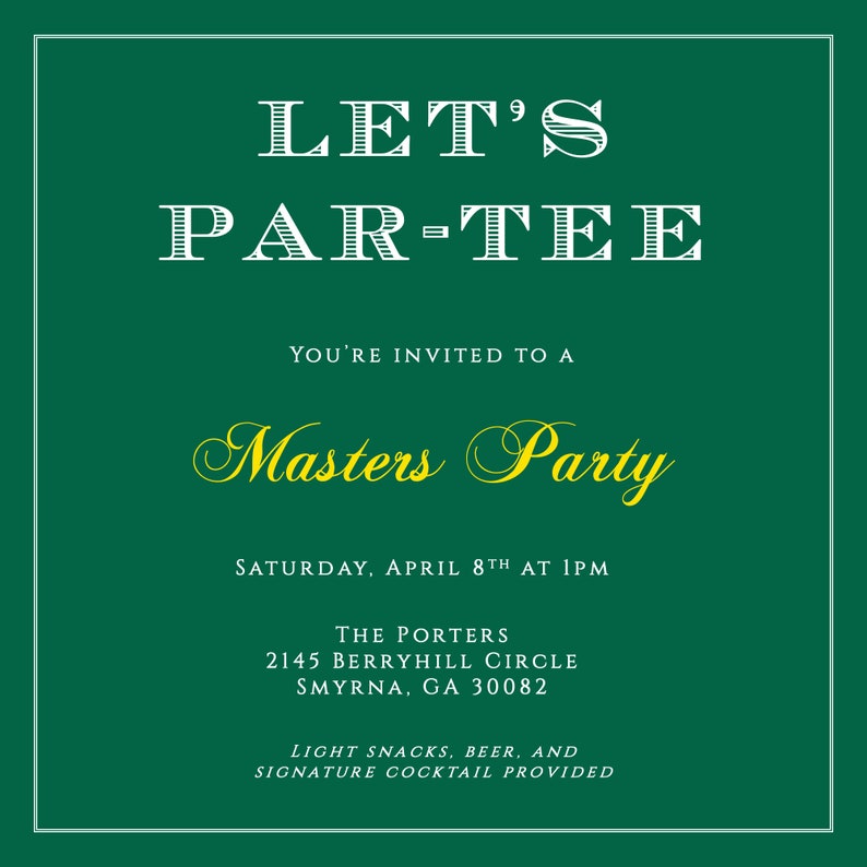 DIGITAL or PRINTED Masters Party Invitation, Masters Golf Invitation ...