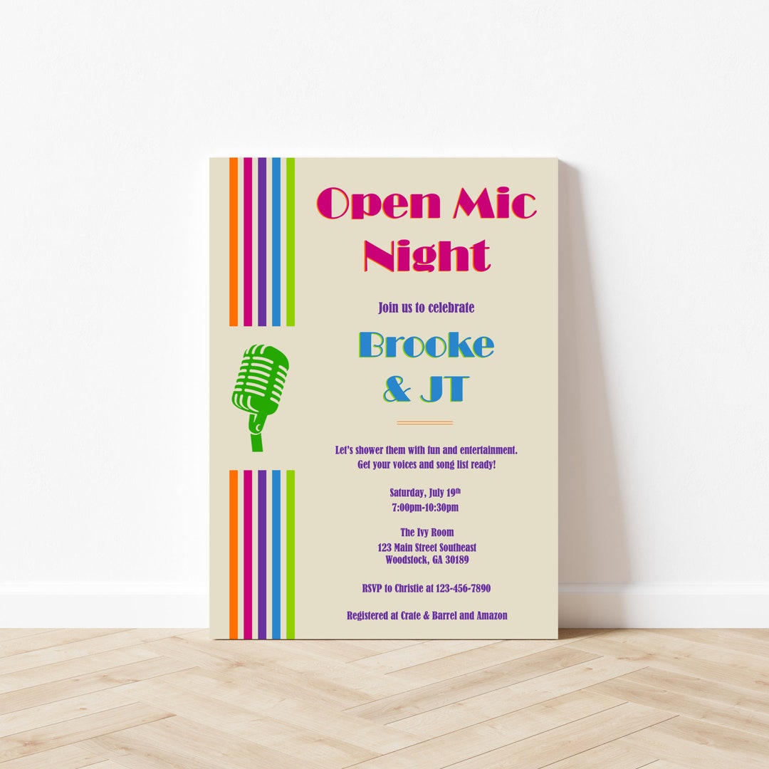 Karaoke Invitation, Open Mic Night Invitation, Couples Shower ...