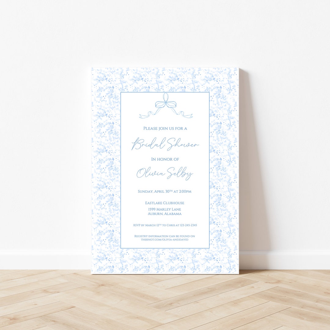 PRINTED OR DIGITAL Blue Toile Invitation, Bridal Shower Invitation ...