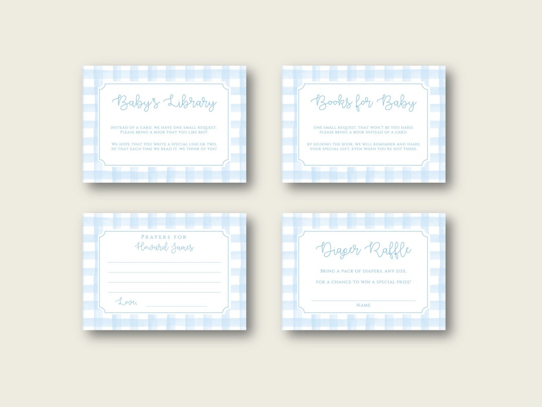 Blue Gingham Baby Shower Detail Cards, Boy Baby Shower, Boy Baby ...