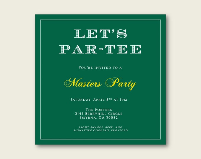 DIGITAL or PRINTED Masters Party Invitation, Masters Golf Invitation ...