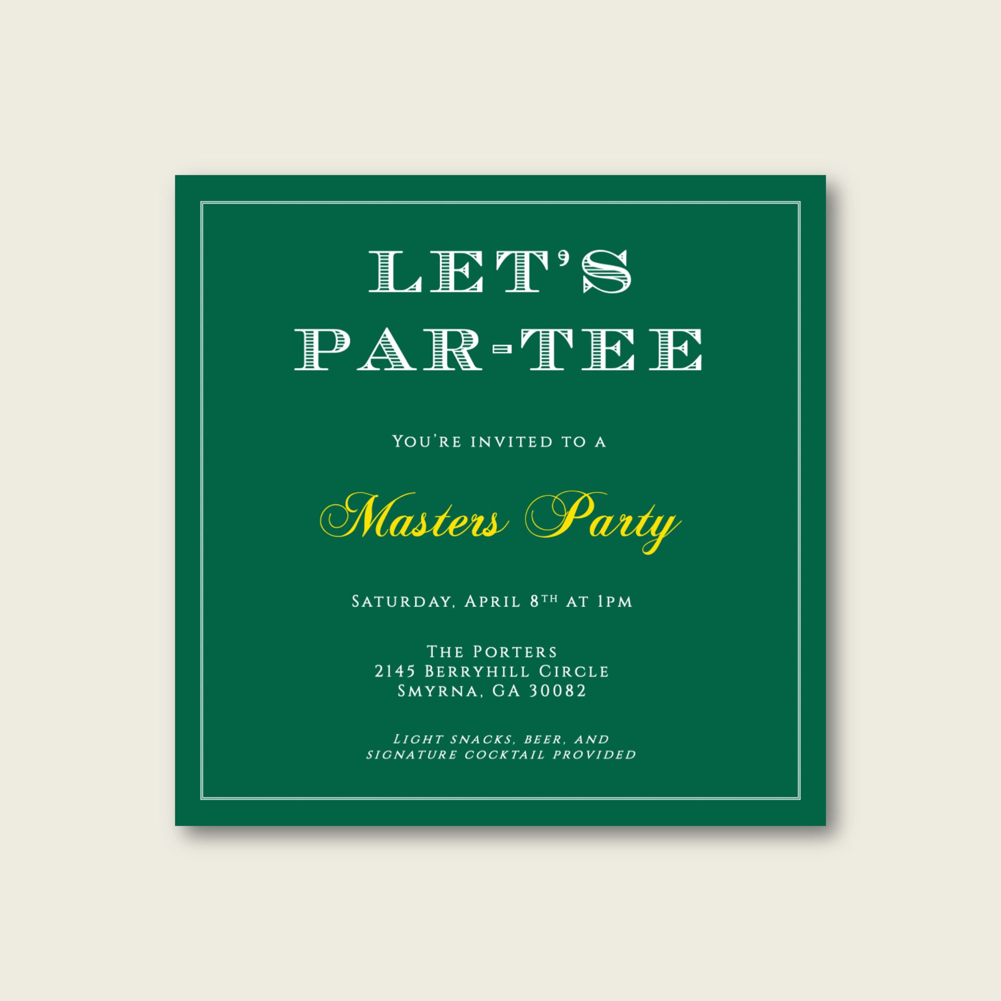 DIGITAL or PRINTED Masters Party Invitation, Masters Golf Invitation ...