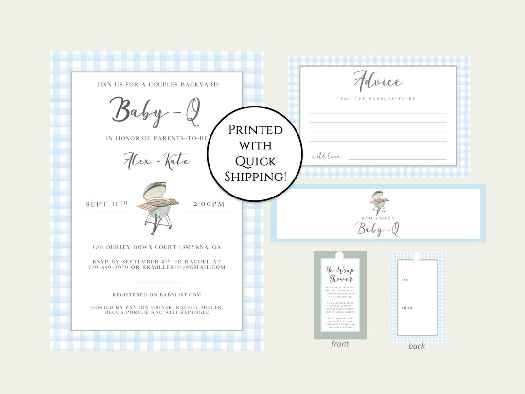 PRINTED Baby-q Shower Invite, Baby Shower Invite, Baby Shower, Couples ...