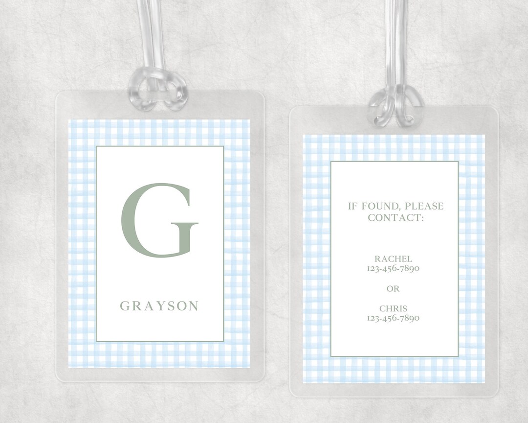 Blue Gingham Diaper Bag Tag, Luggage Tag, Bag Tag, Personalized Bag Tag ...