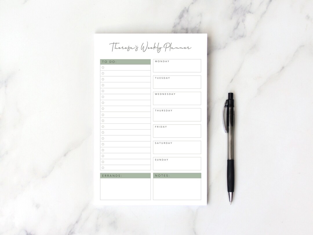 Weekly Planner, Weekly Planner Notepad, Personalized Weekly Planner ...