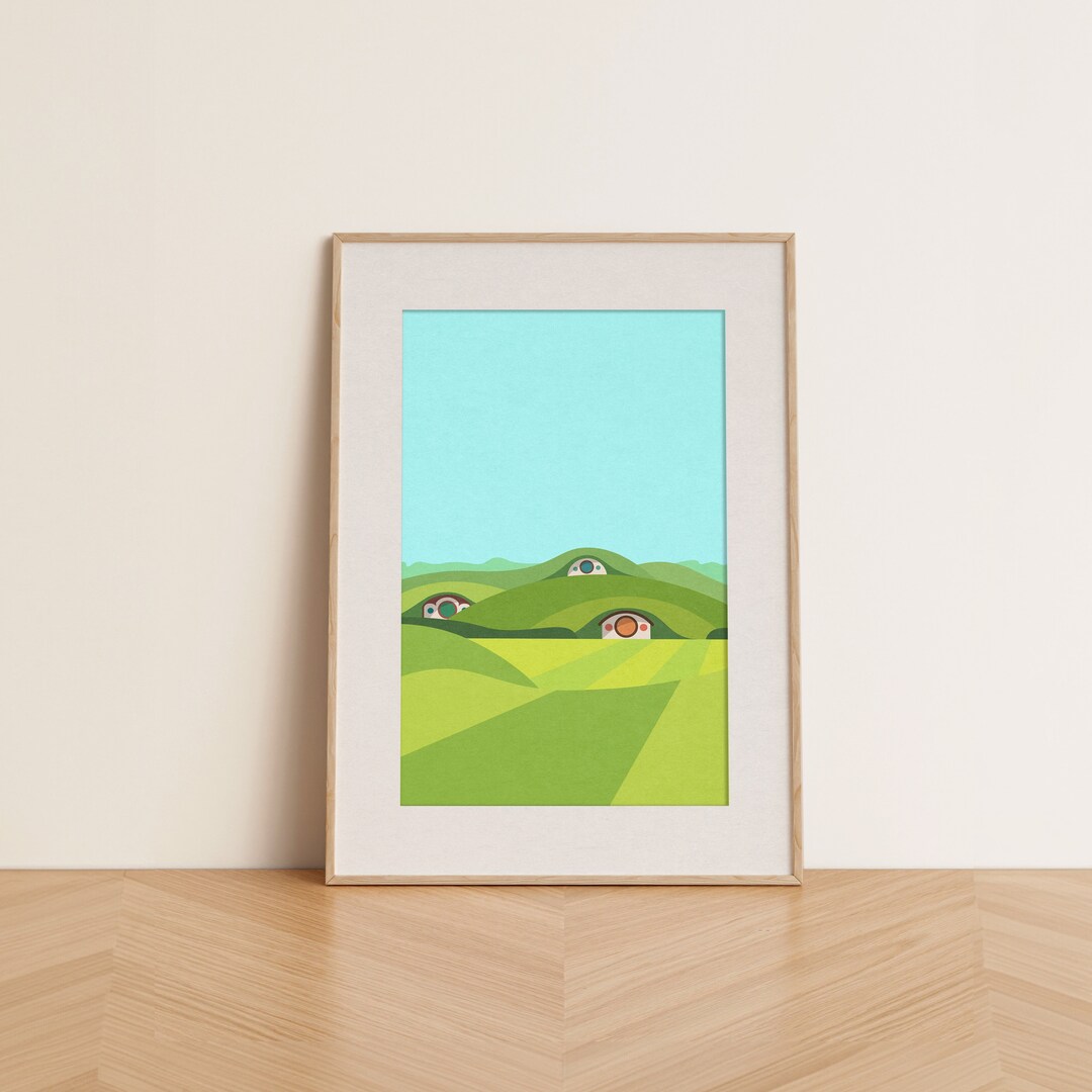 Hobbiton Inspired Wall Art, Cute Artwork of the Shire, Minimalist Lord ...