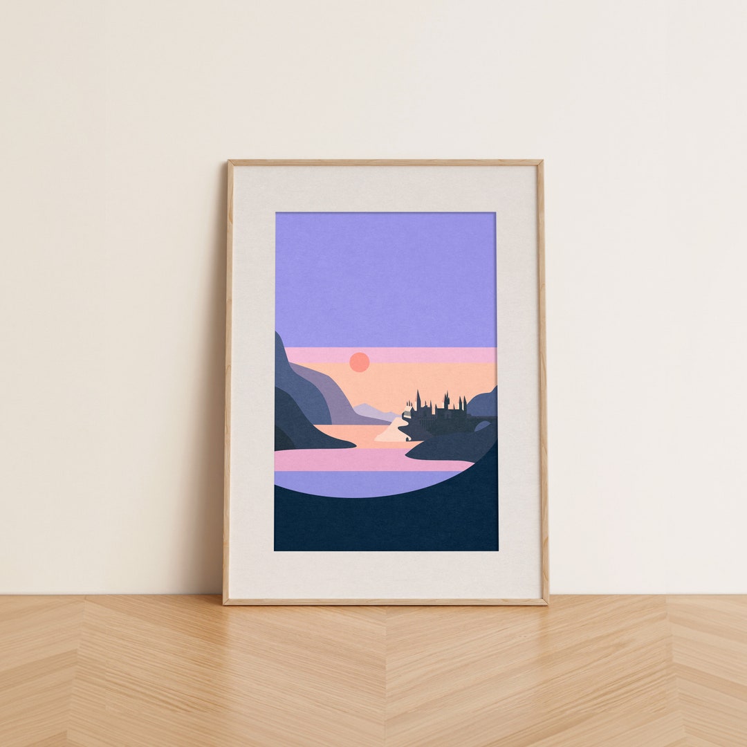 Magic School Castle Wall Art at Sunset, Magic Wizard School Wall Art ...