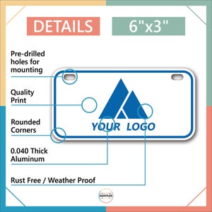 Custom License Plate With Business Logo, 6x12 - 7x4 - 6x3, Personalized ...