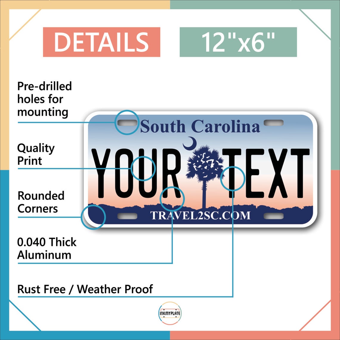 Inkmyplate Personalized SOUTH CAROLINA License Plate for - Etsy