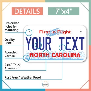 Inkmyplate - Personalized NORTH CAROLINA License Plate for Cars, Trucks ...