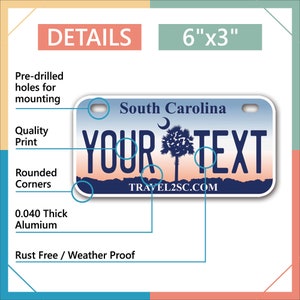 Inkmyplate - Personalized SOUTH CAROLINA License Plate for Cars, Trucks ...