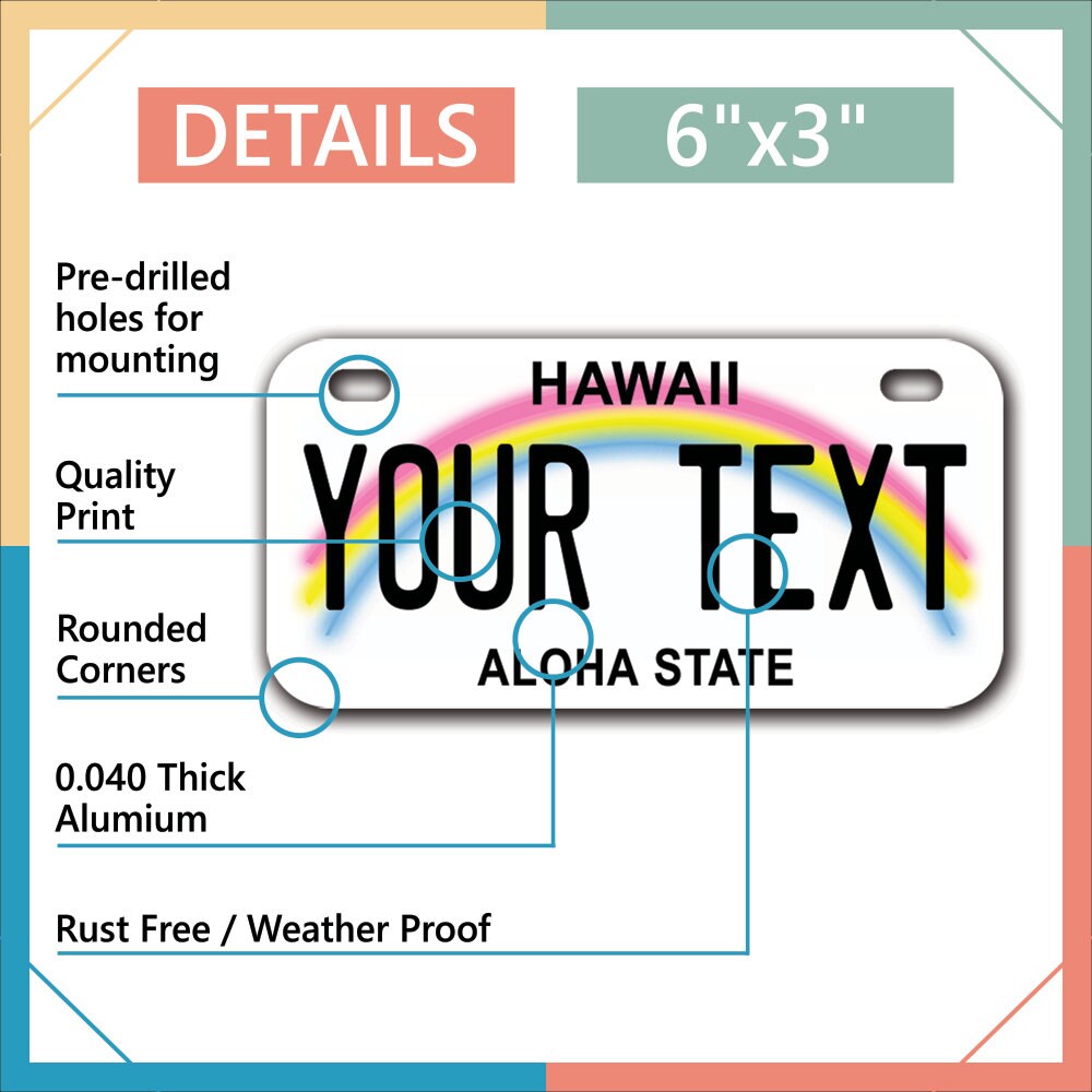 Inkmyplate Personalized HAWAII License Plate for Cars | Etsy