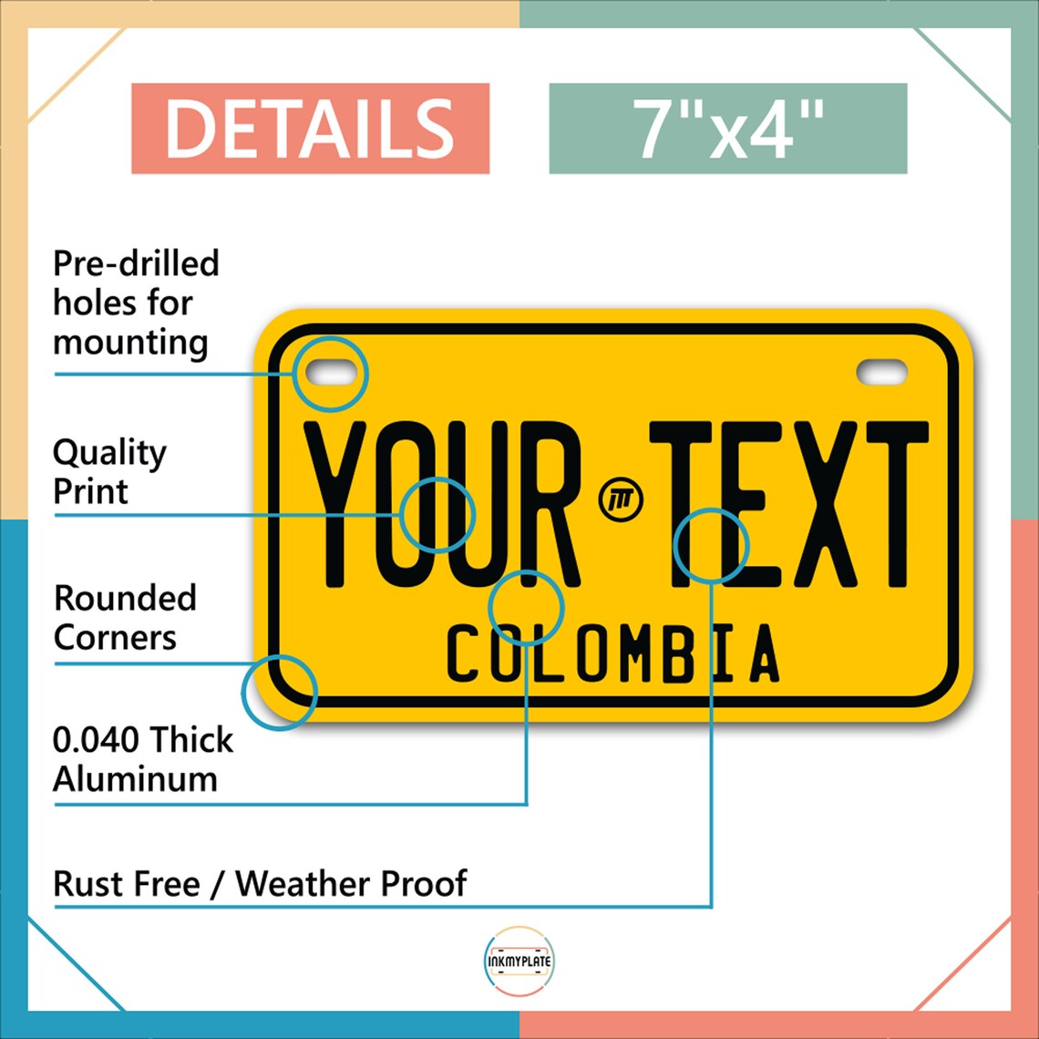 Custom Colombian License Plate for Cars, Trucks, Motorcycles, Bicycles ...