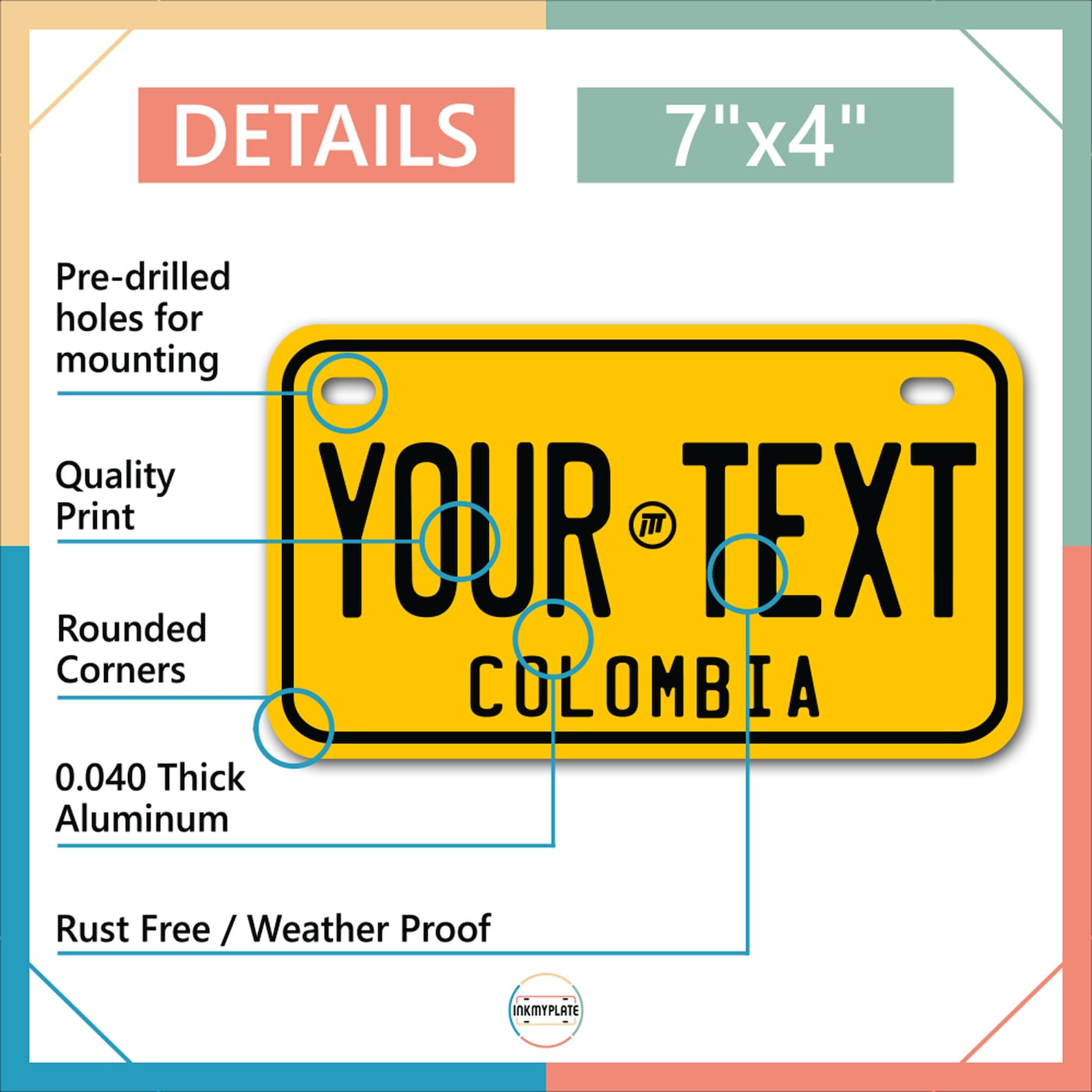 Custom Colombian License Plate for Cars, Trucks, Motorcycles, Bicycles ...