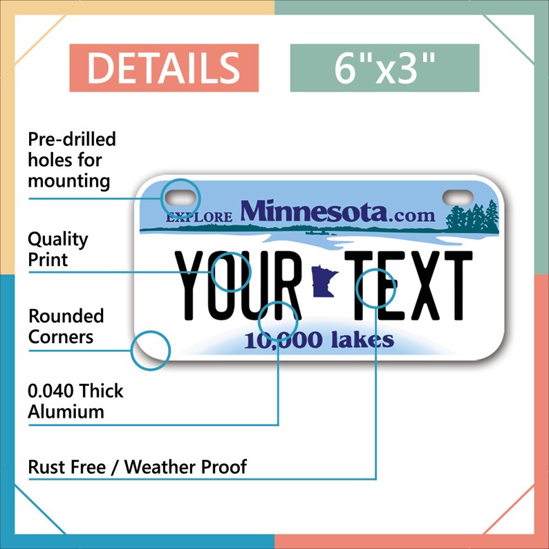 Inkmyplate Personalized MINNESOTA License Plate for Cars - Etsy