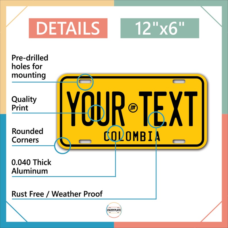 Custom Colombian License Plate for Cars, Trucks, Motorcycles, Bicycles ...