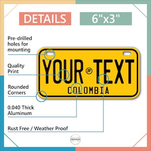 Custom Colombian License Plate for Cars, Trucks, Motorcycles, Bicycles ...