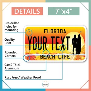 Inkmyplate - Personalized FLORIDA Beach Life License Plate for Cars ...