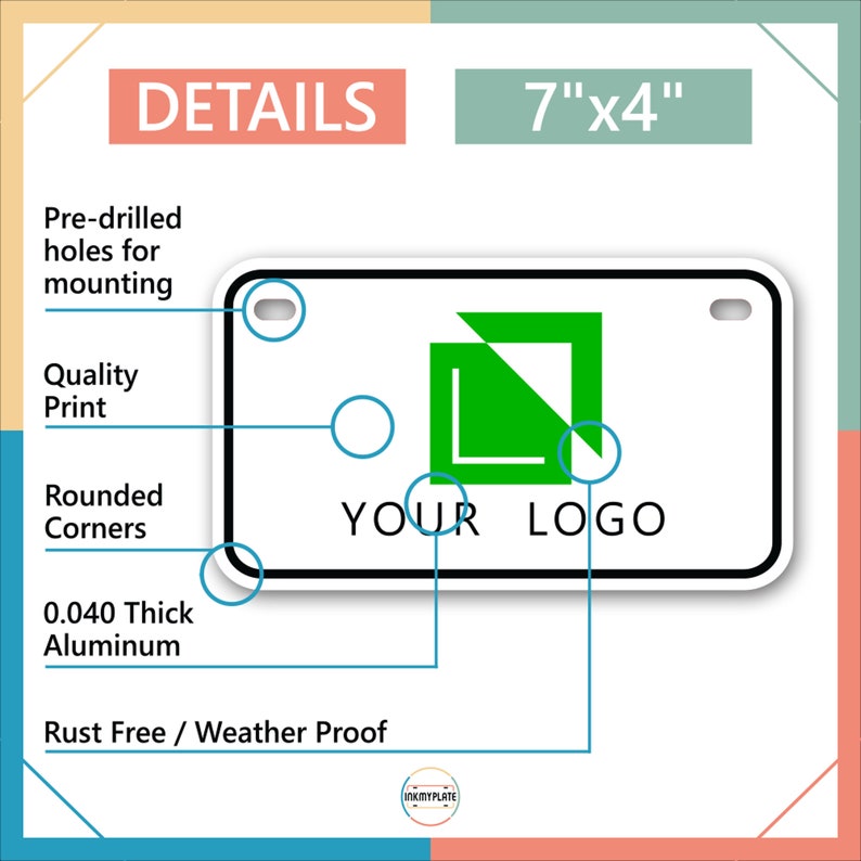 Custom License Plate With Business Logo, 6x12 - 7x4 - 6x3, Personalized ...