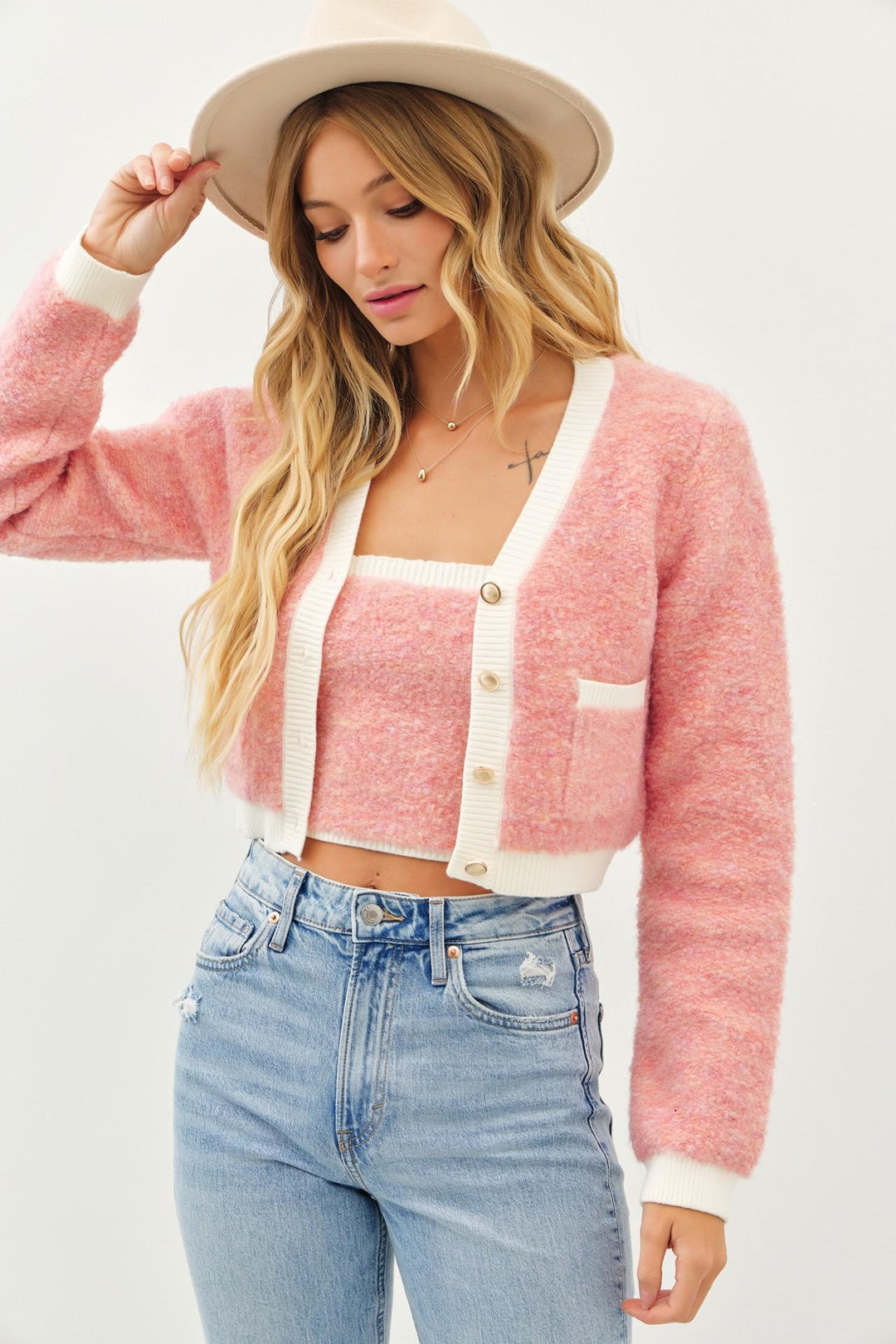 Set Elegant Wool Blend Tube Top and Long-sleeves Sweater Cardigan ...